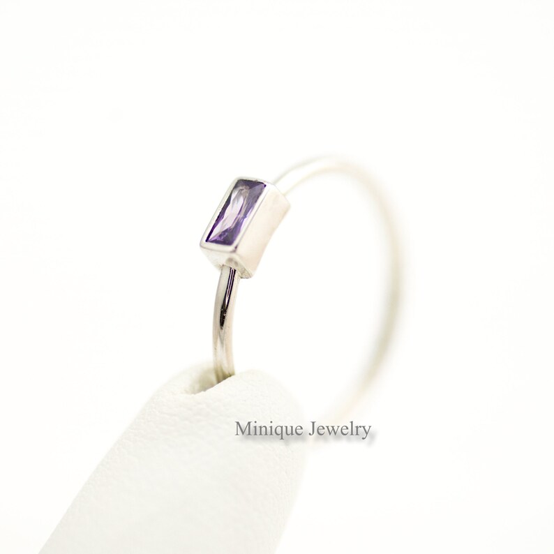 Minimalist Sterling Silver Ring Amethyst purplegemstone. 925 - Etsy