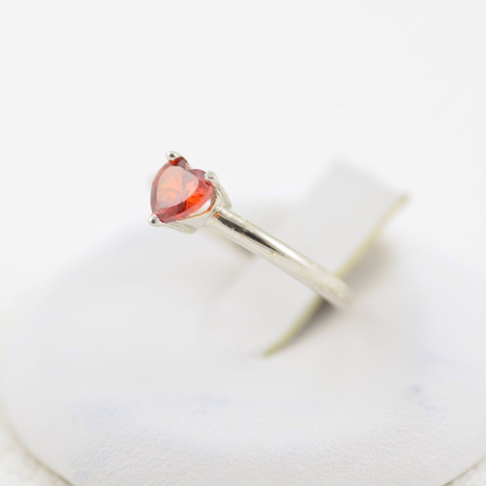 Minimalist Sterling Silver Ring. Topaz Orange Gem, Heart Shaped Ring ...