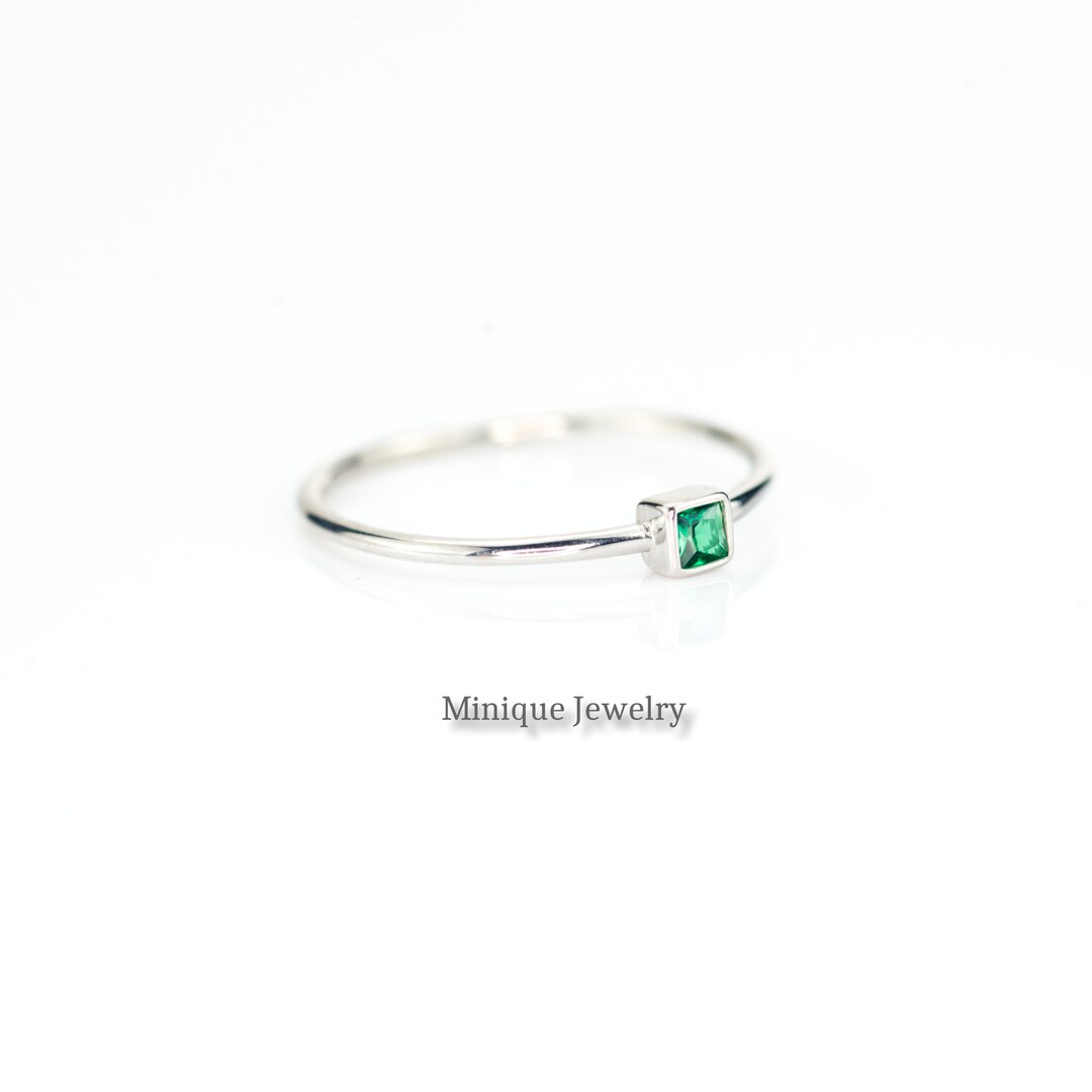 May Birthstone Stacking Ring. Dainty Minimalist Sterling Silver ...