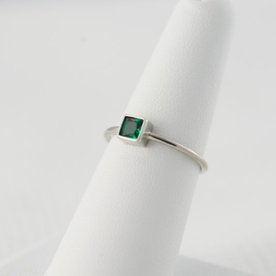 May Birthstone Ring. Minimalist Solid Silver Emerald Gemstone | Etsy