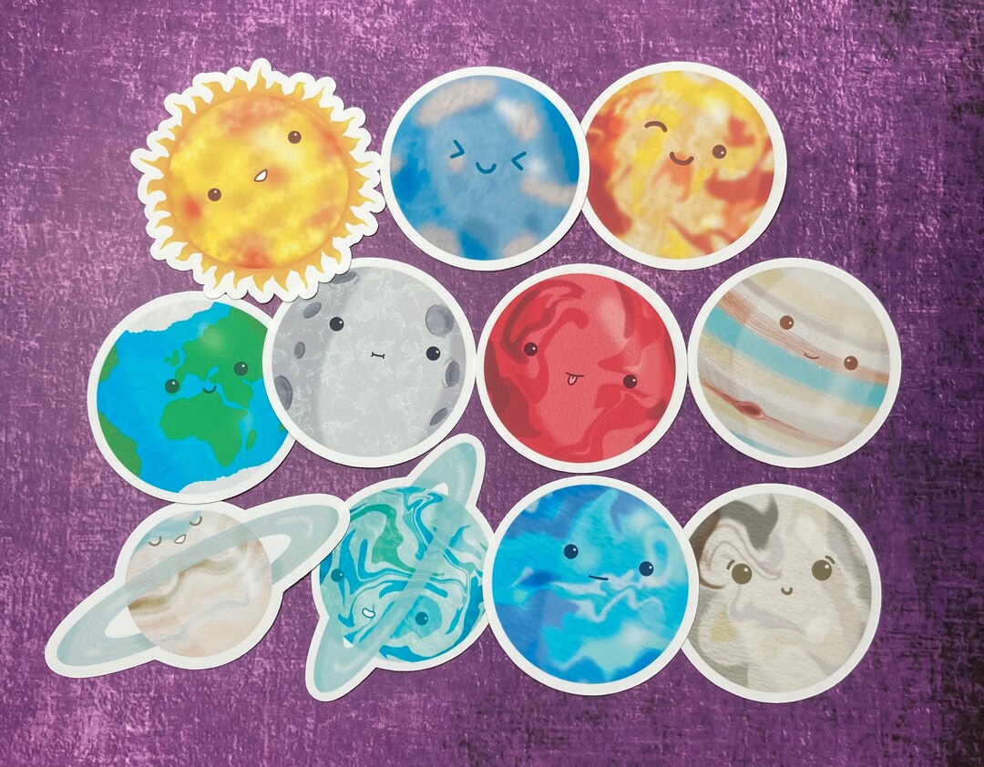 Solar System Die Cut Stickers, Sticker Sheet & Badges Kawaii Cute ...