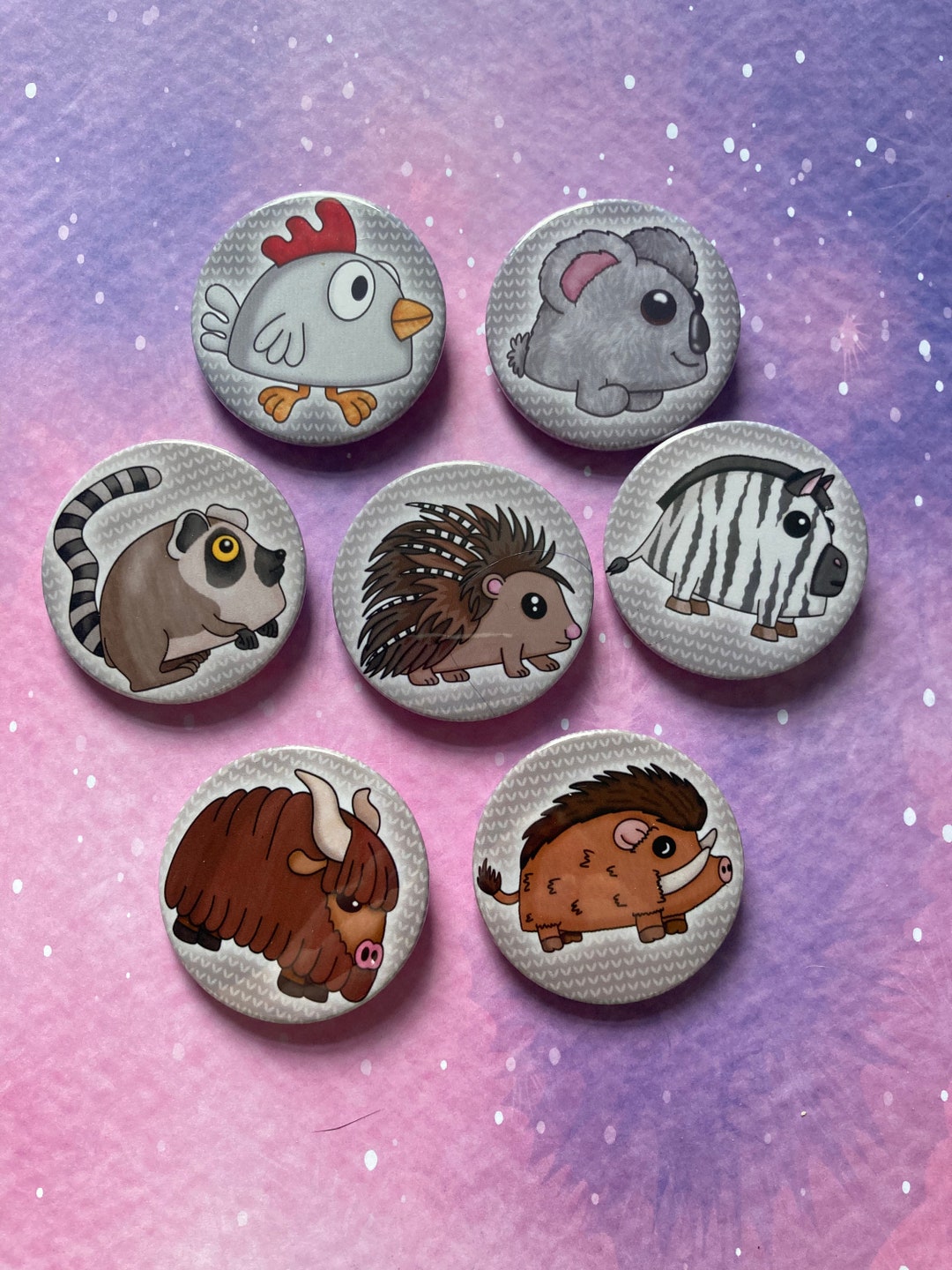 Dome Animals Badges Kawaii Cute Handmade Digital Art Buttons Pins ...