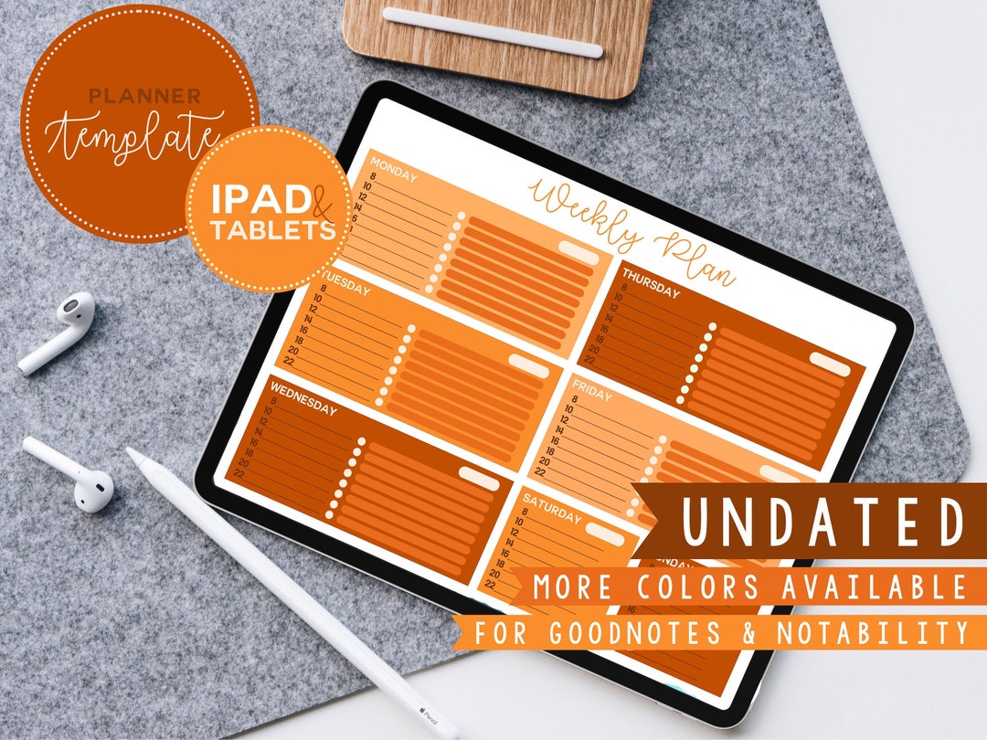 Orange Weekly Planner Template for Ipad/tablets use in Goodnotes or ...
