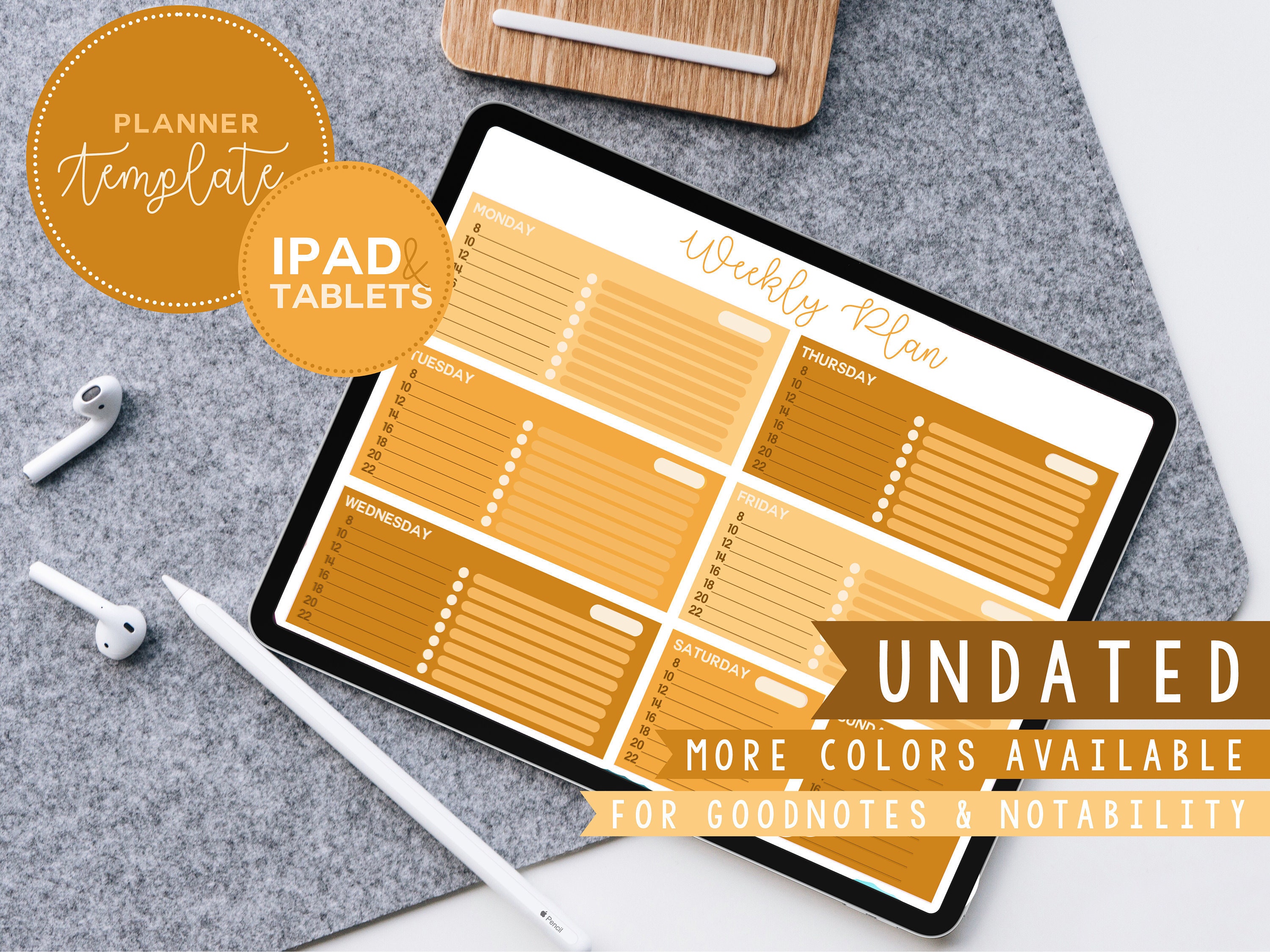 Yellow Weekly Planner Template for Ipad/tablets use in Goodnotes or ...
