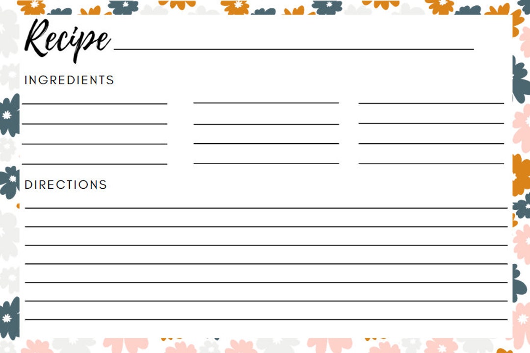 Floral Recipe Card - Etsy