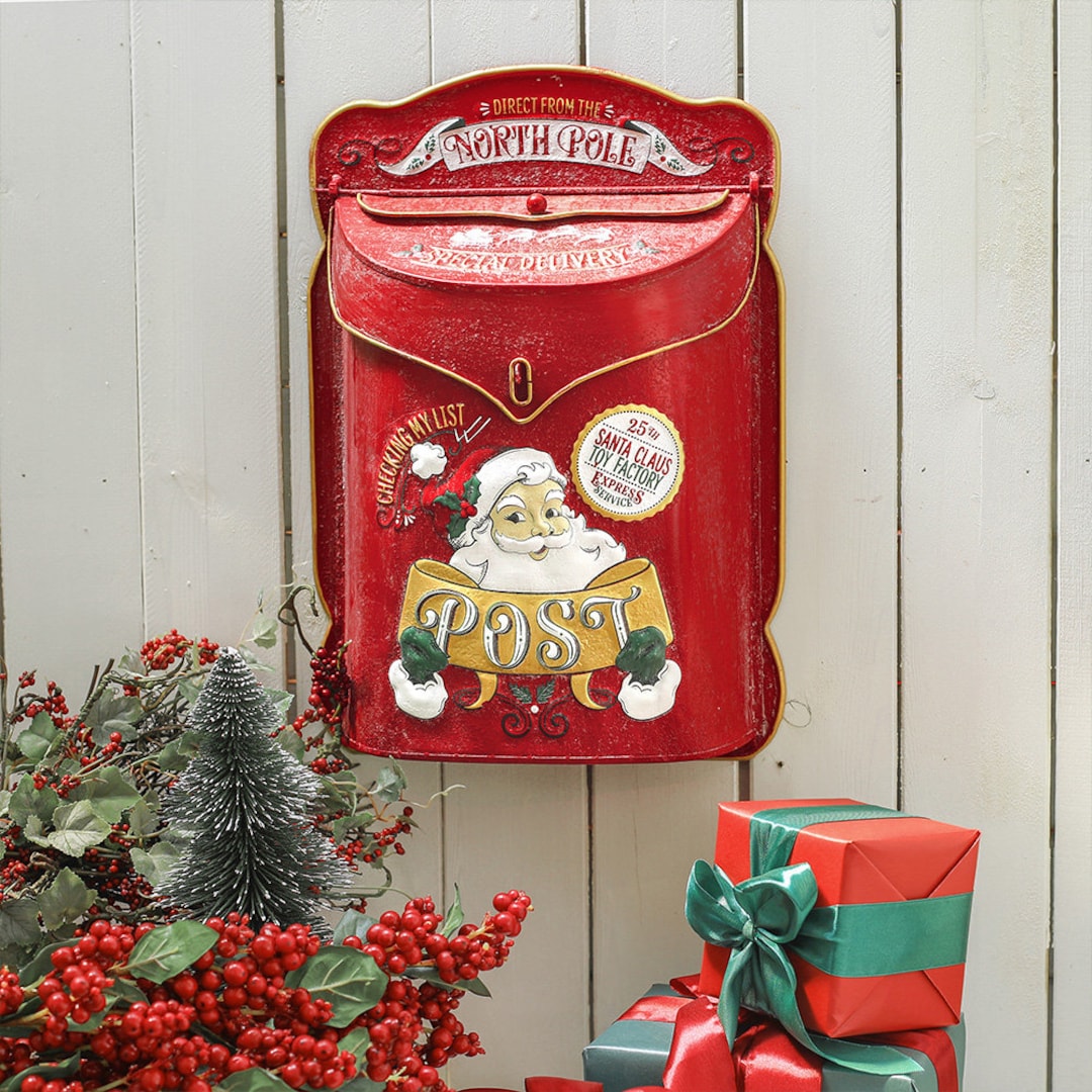 Christmas Mailbox Wall Mounted Card Box Lockable Metal Farmhouse Post ...
