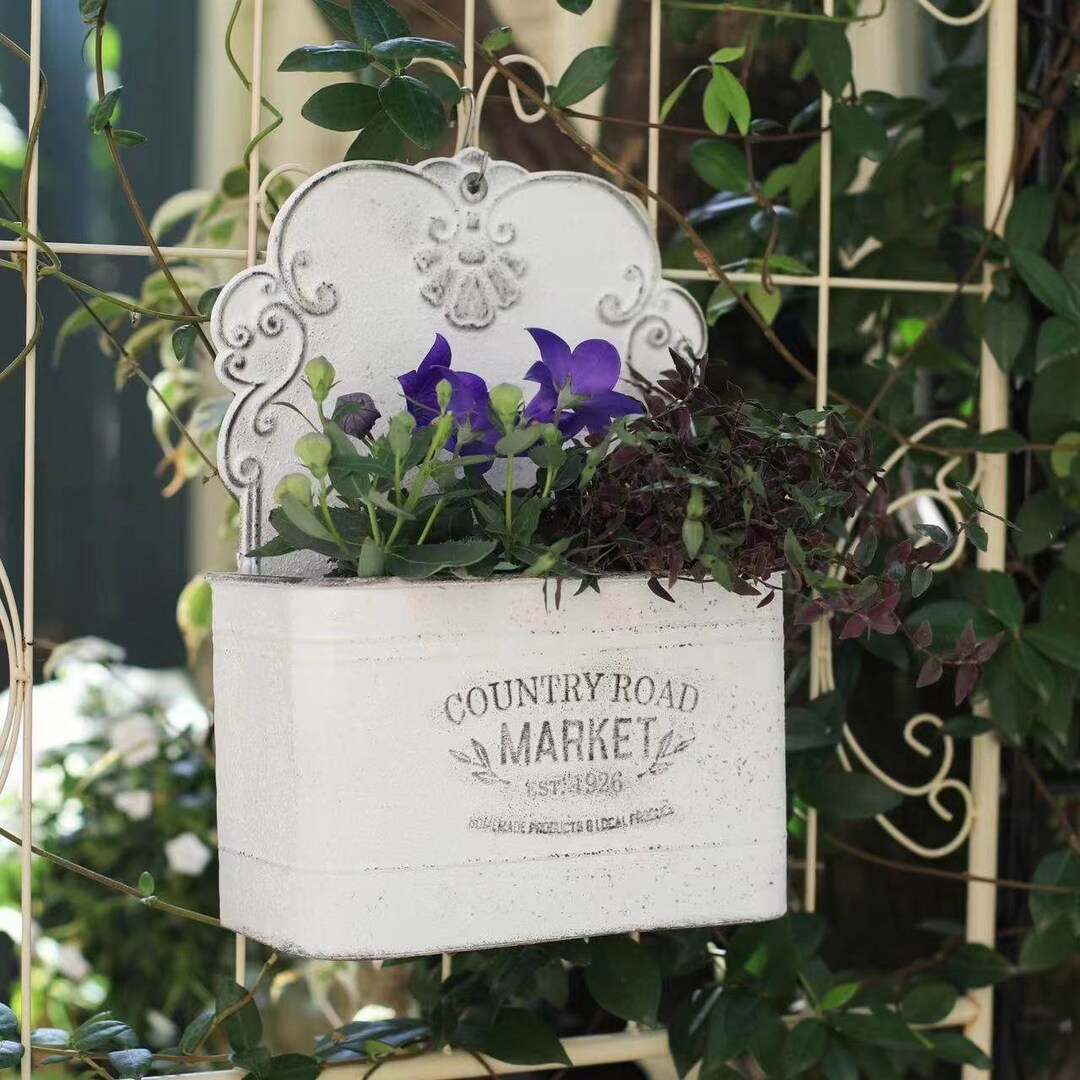 Vintage Rustic White Garden Wall Hung Wide Planter Garden Decor Country ...