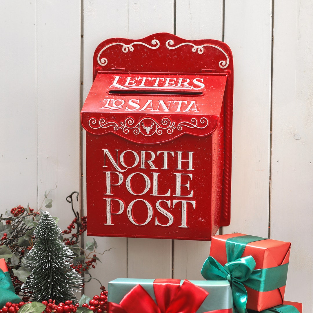 Vintage Christmas Post Box Santa Mailbox Wall Hanging Santa Letter Box ...