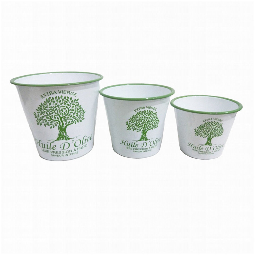 Set of 3 Handmade Enameled Iron Buckets With Classic Design Iron ...