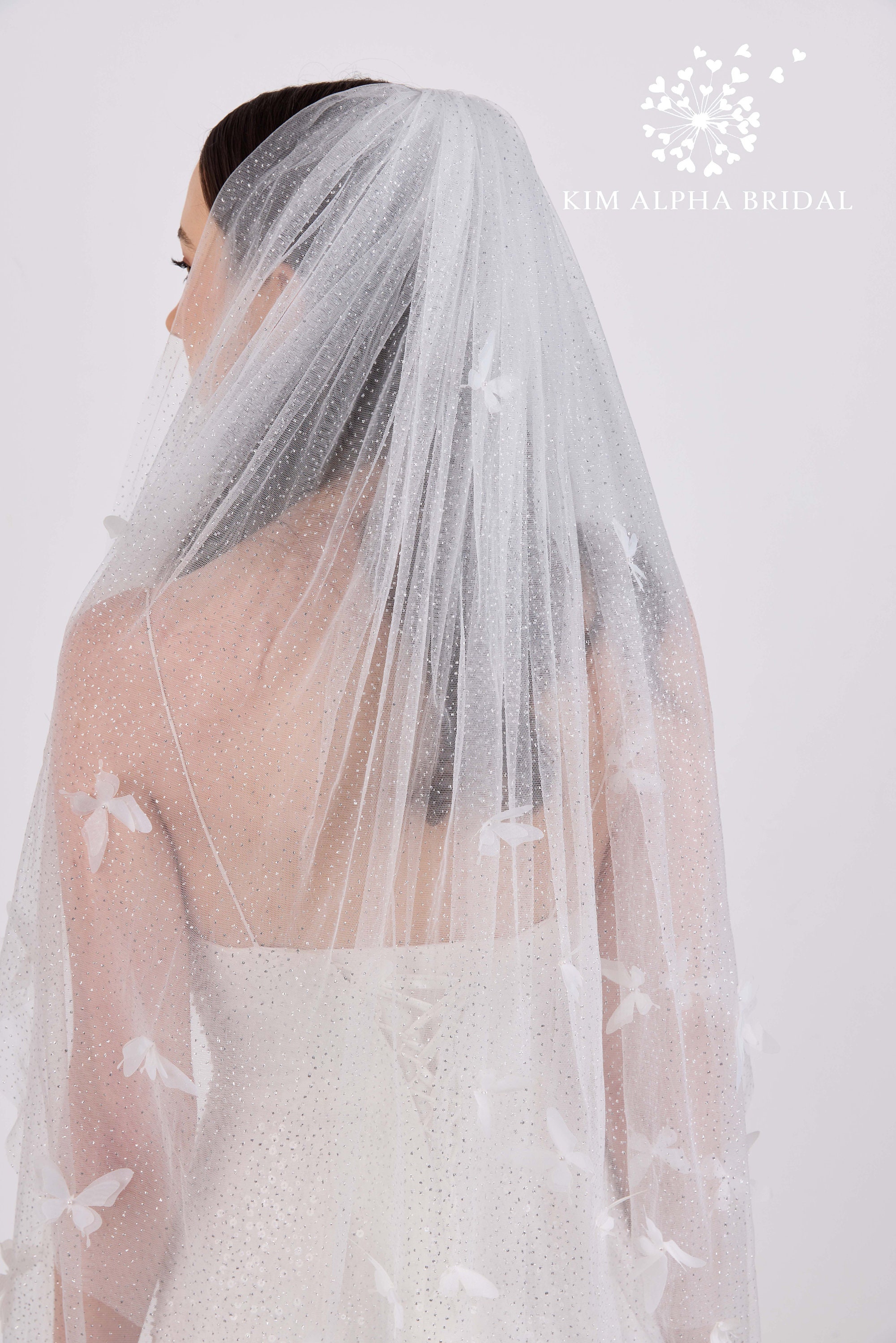 SUMMER Two Tier Wedding Veil Butterfly Veil Silver Glitter - Etsy Sweden