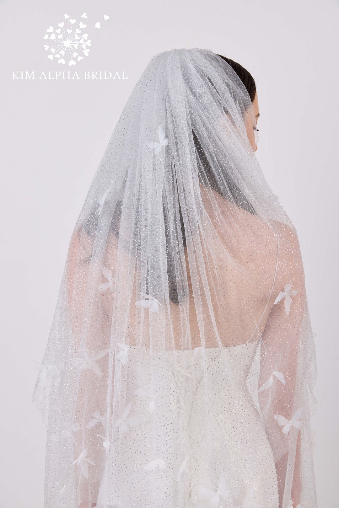 SUMMER, Two Tier Wedding Veil, Butterfly Veil, Silver Glitter Veil ...