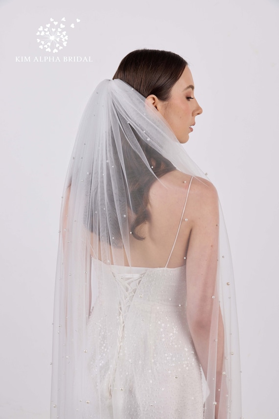 MILLA Pearl Veil Long Veil Cathedral Veil Chapel Veil | Etsy