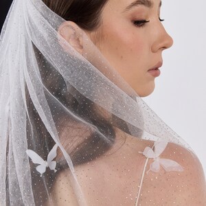 Butterfly Wedding Veil: Glitter Tulle, 3D Organza Butterflies Bridal ...