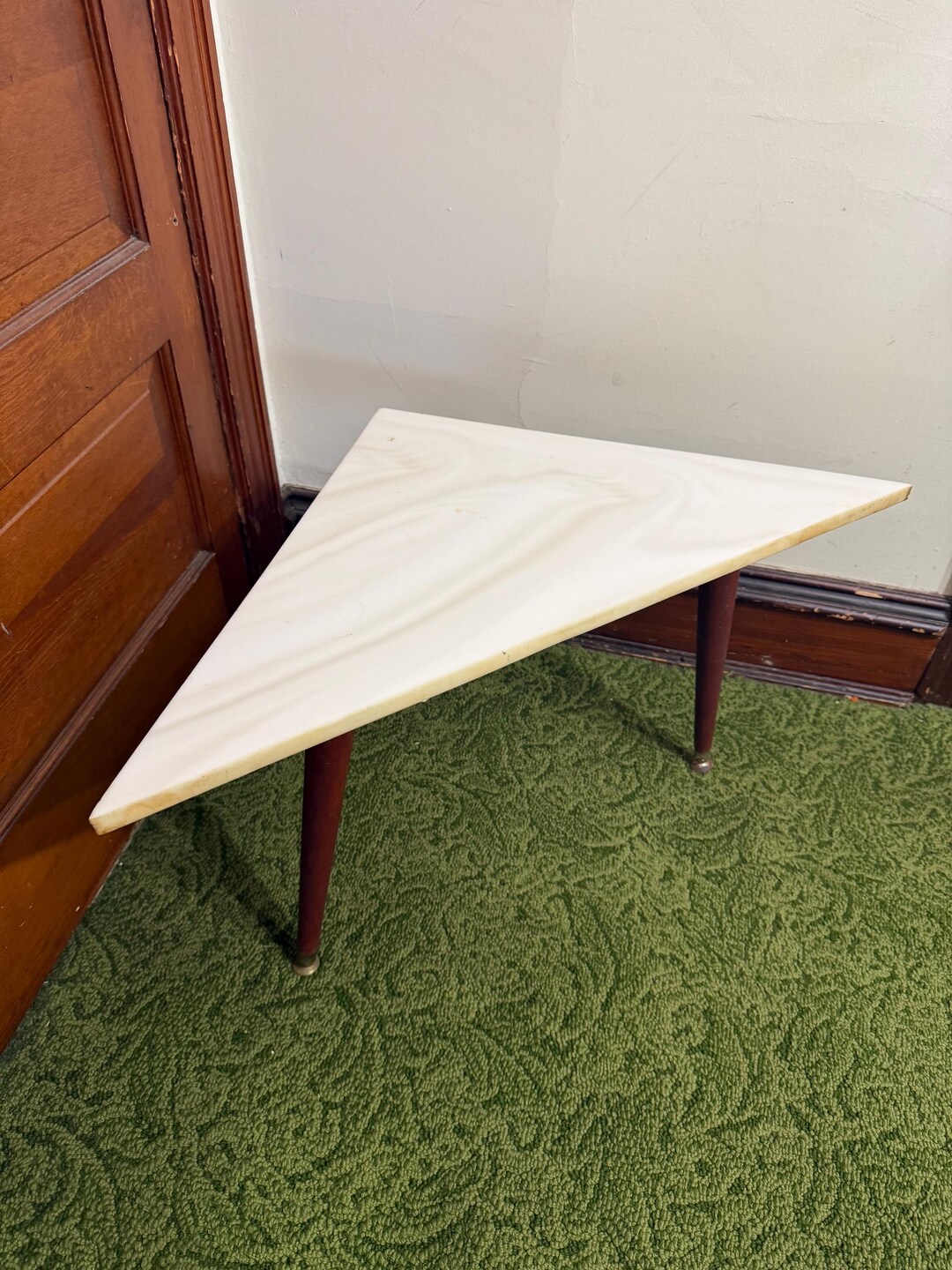 Mid Century Modern Triangle Corner Table Atomic MCM Plant Stand Stone ...