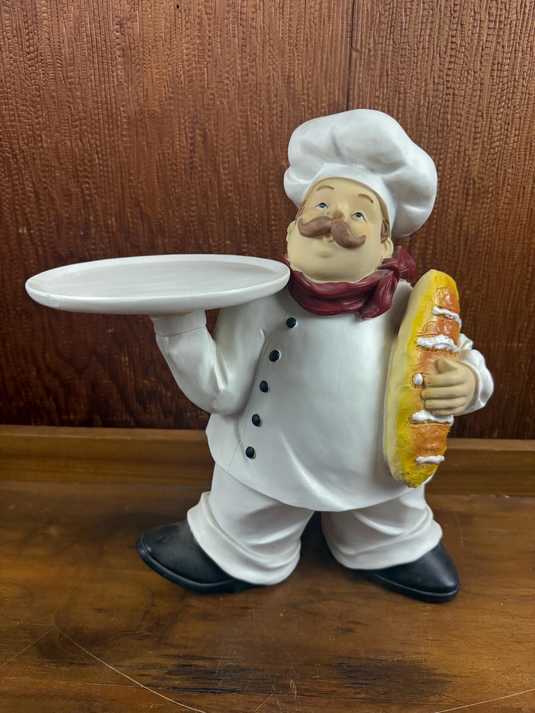 Italian Chef Statue Fat Chef Holding Tray Loaf Bread Figurine Stand ...