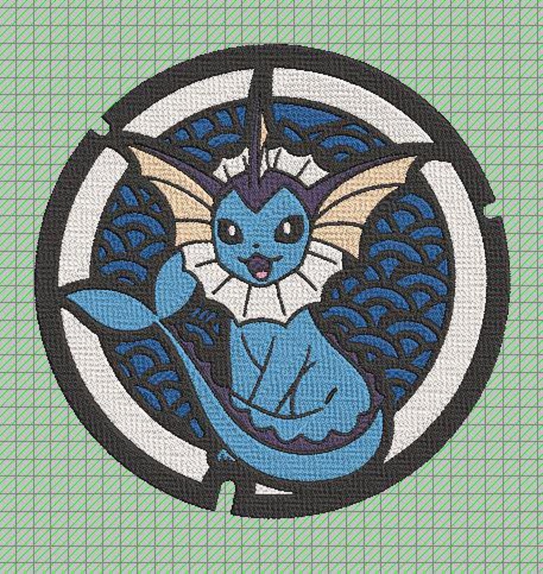 Vaporeon Circle Embroidery Patch Design 7 Colors digital - Etsy