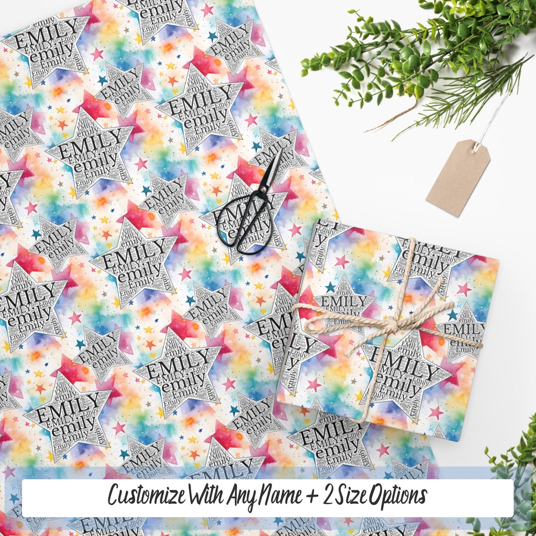 Personalized Dreamy Watercolor Stars Gift Wrapping Paper Roll, Birthday ...