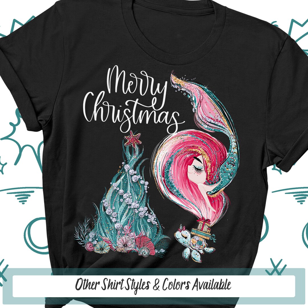 Mermaid Christmas Shirt, Mermaid Tail Coastal Christmas Tshirt, Sea ...