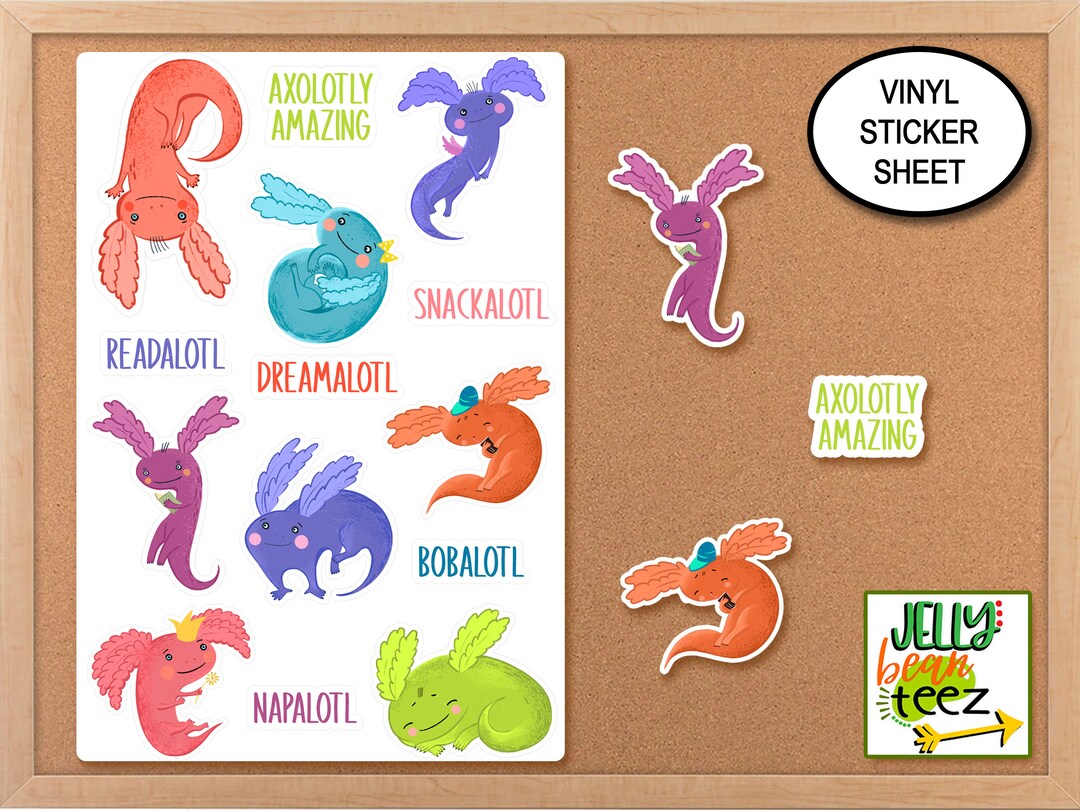 Axolotl Sticker Sheet, Mexican Salamander Journaling Sticker Book ...