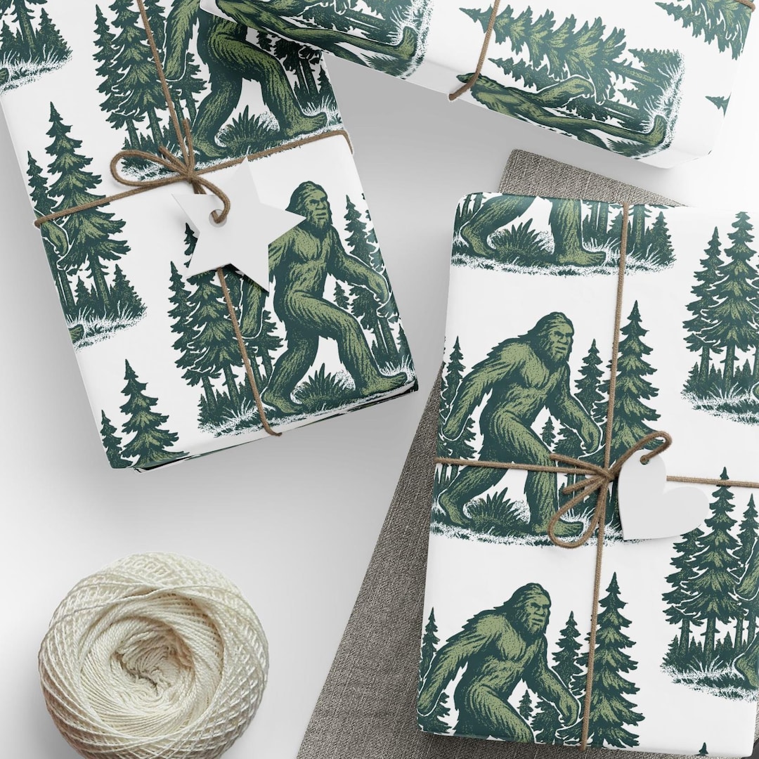 Green Bigfoot Gift Wrap Paper, Big Foot Wrapping Paper Sheet, Forest ...