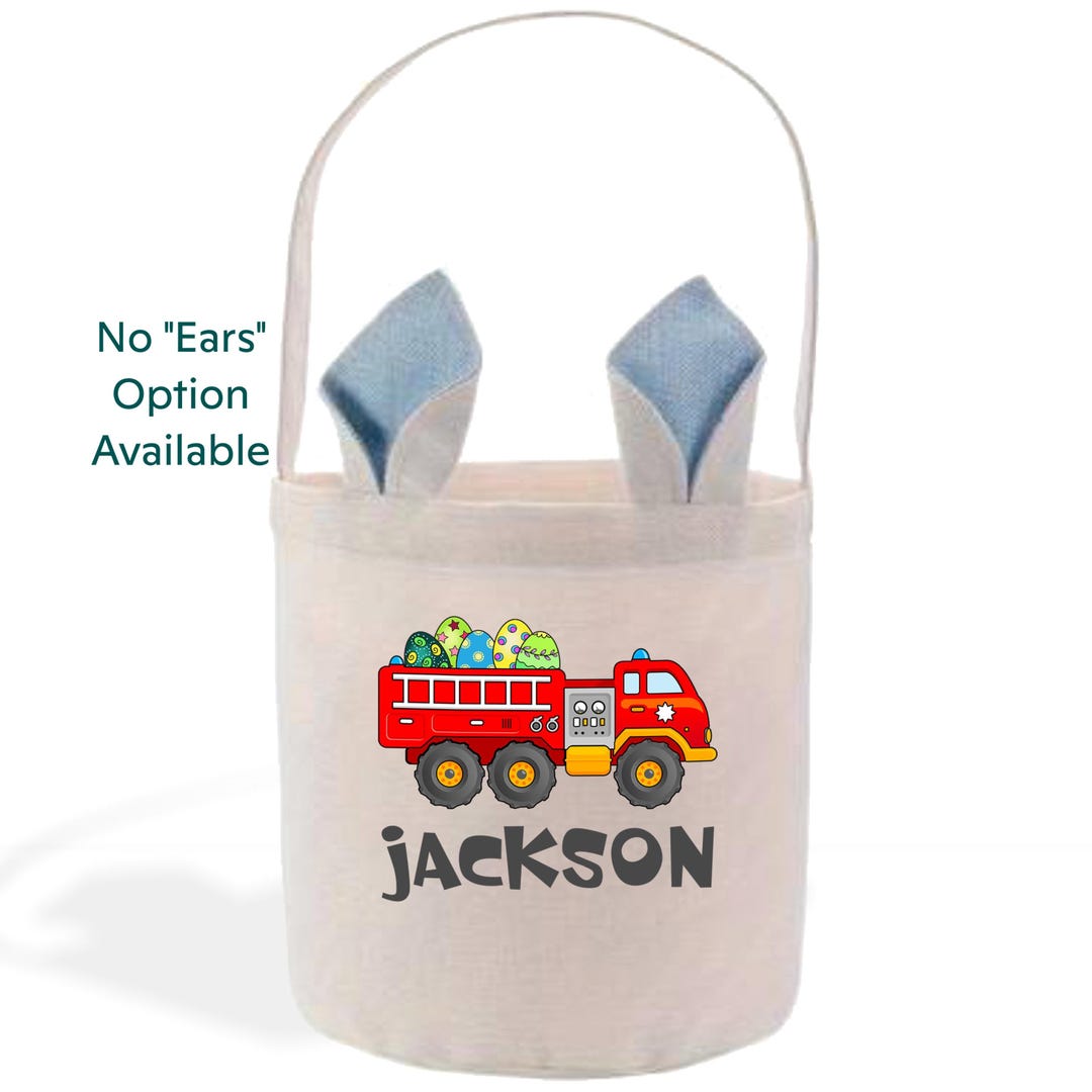 Personalized Easter Basket With Fire Truck, Kids Easter Bunny Bag ...