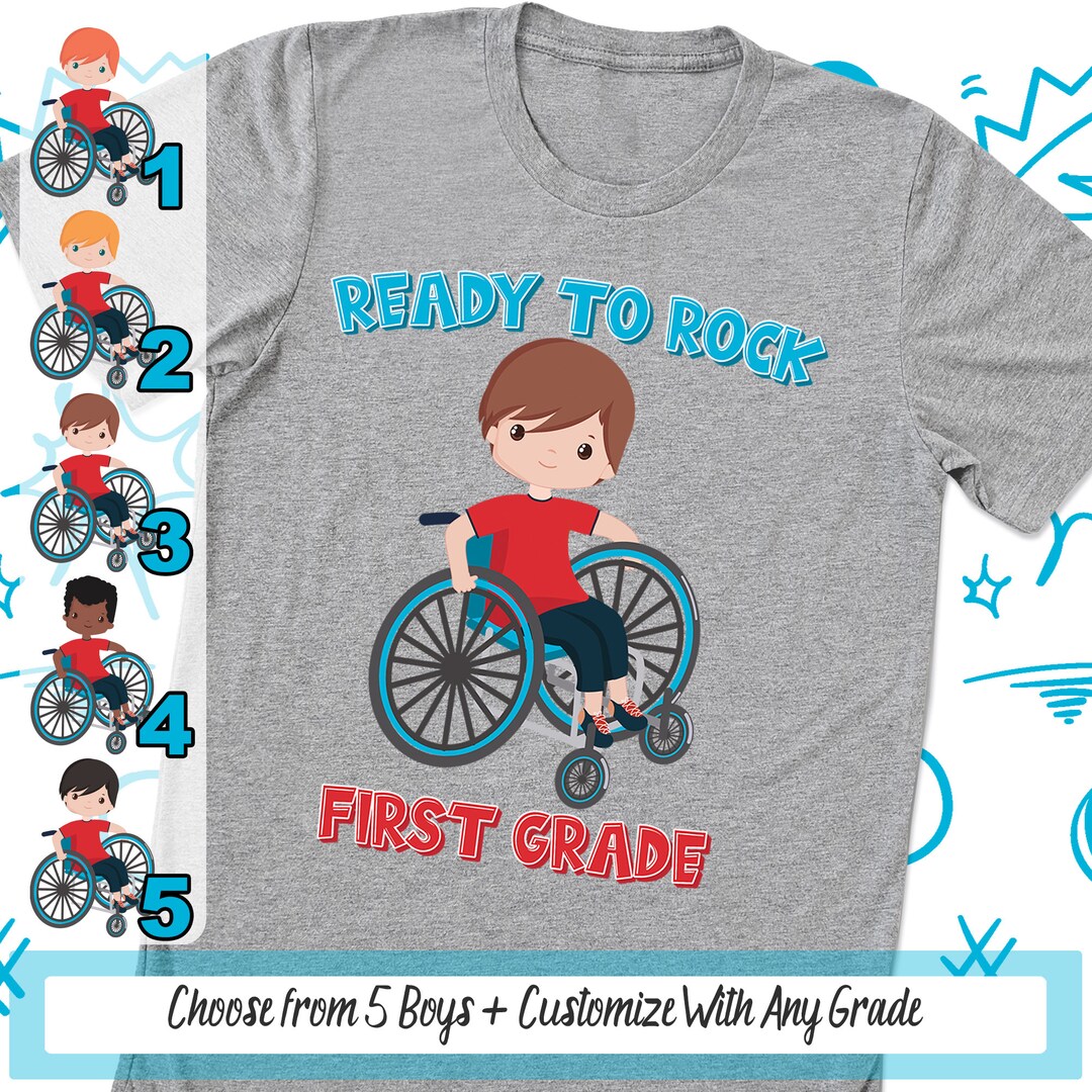 First Day of School Shirt, Handicap Boy Wheelchair Ready to Rock First ...