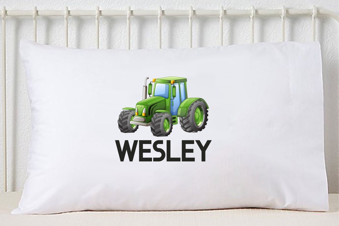 Custom Name Pillowcase, Green Tractor Farm Print Pillowcase ...