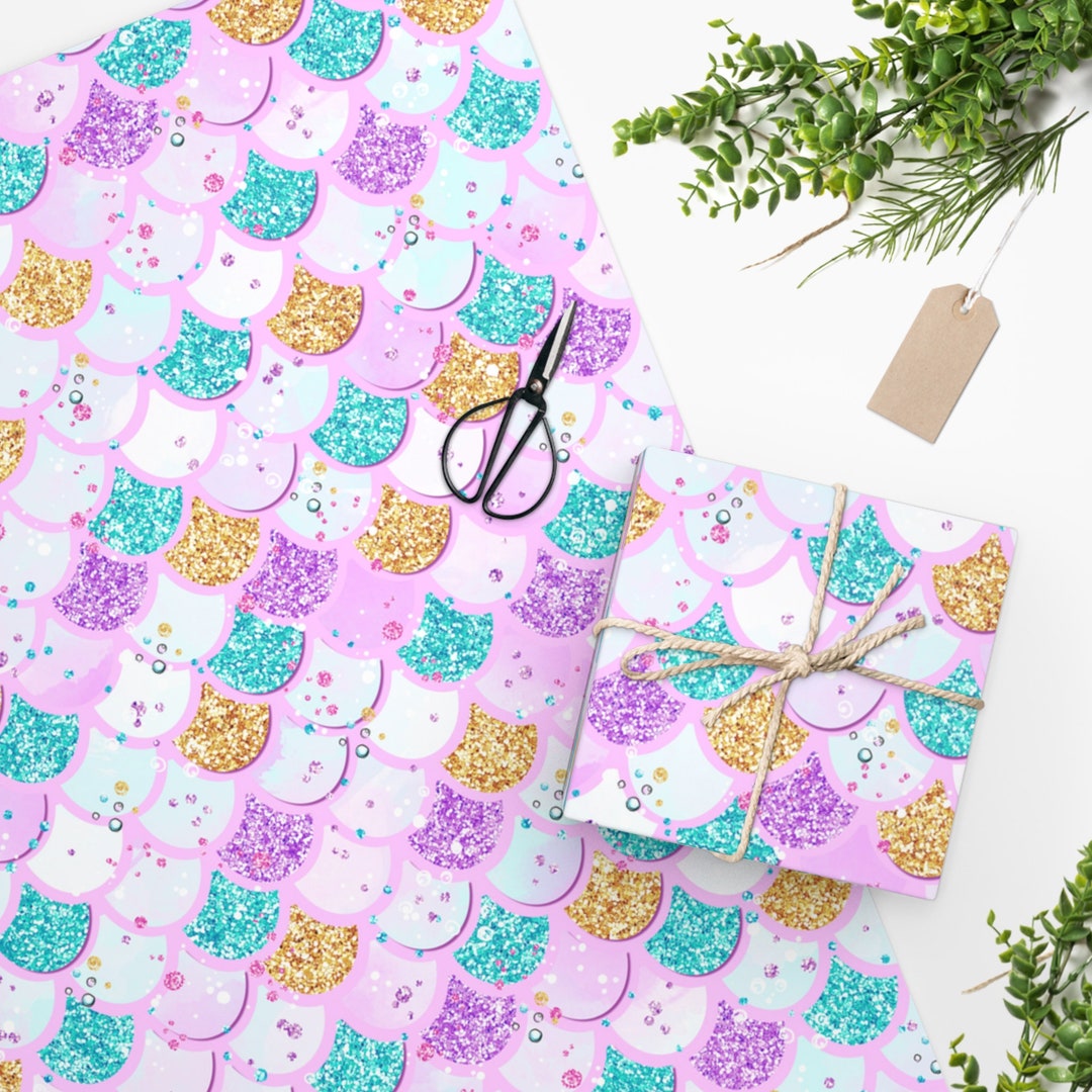 Mermaid Tail Birthday Gift Wrapping Paper, Pastel Pink Scales Pattern ...