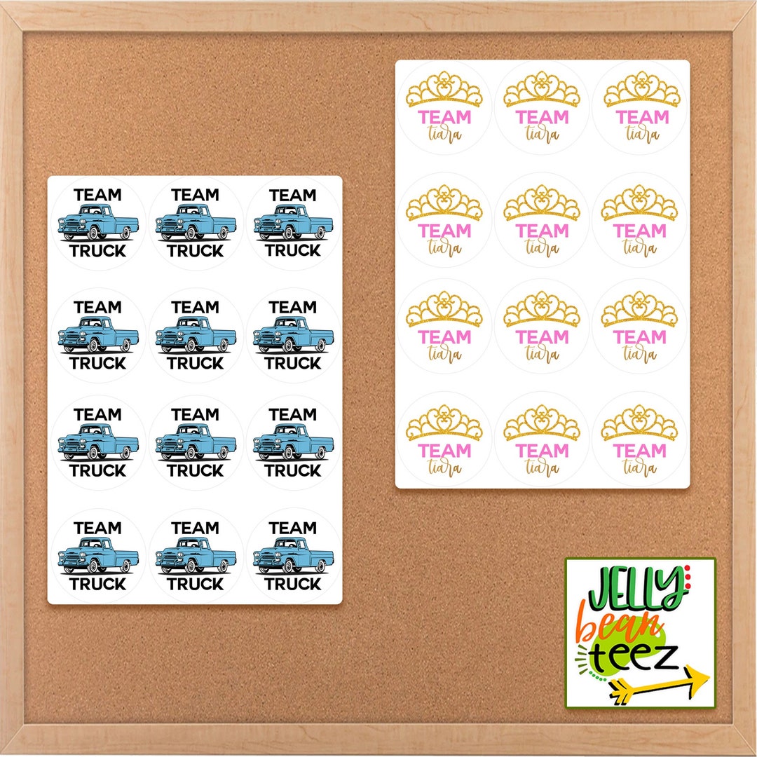 Team Tiara Team Truck Gender Reveal Sticker Sheets, Round Stickers ...