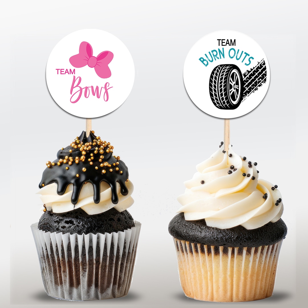 Team Bows Team Burnouts Cupcake Topper Gender Reveal Party Supplies ...
