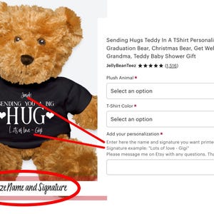 Sending Hugs Teddy in A Tshirt Personalized Bear Gift, Graduation Bear ...
