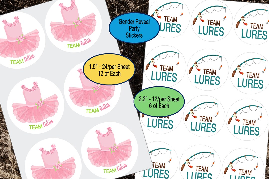 Gender Reveal, Team Tutus, Team Lures, Sticker Sheet, Party Favor Decal ...