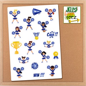 Blue & White Cheerleader Clipart Sticker Sheet, Multicultural Black ...