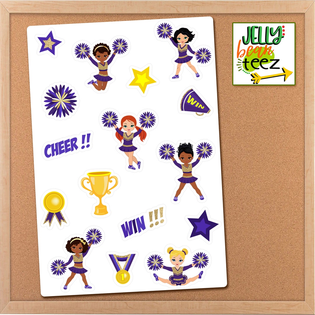 Gold & Purple Cheerleader Clipart Sticker Sheet, Multicultural Black ...