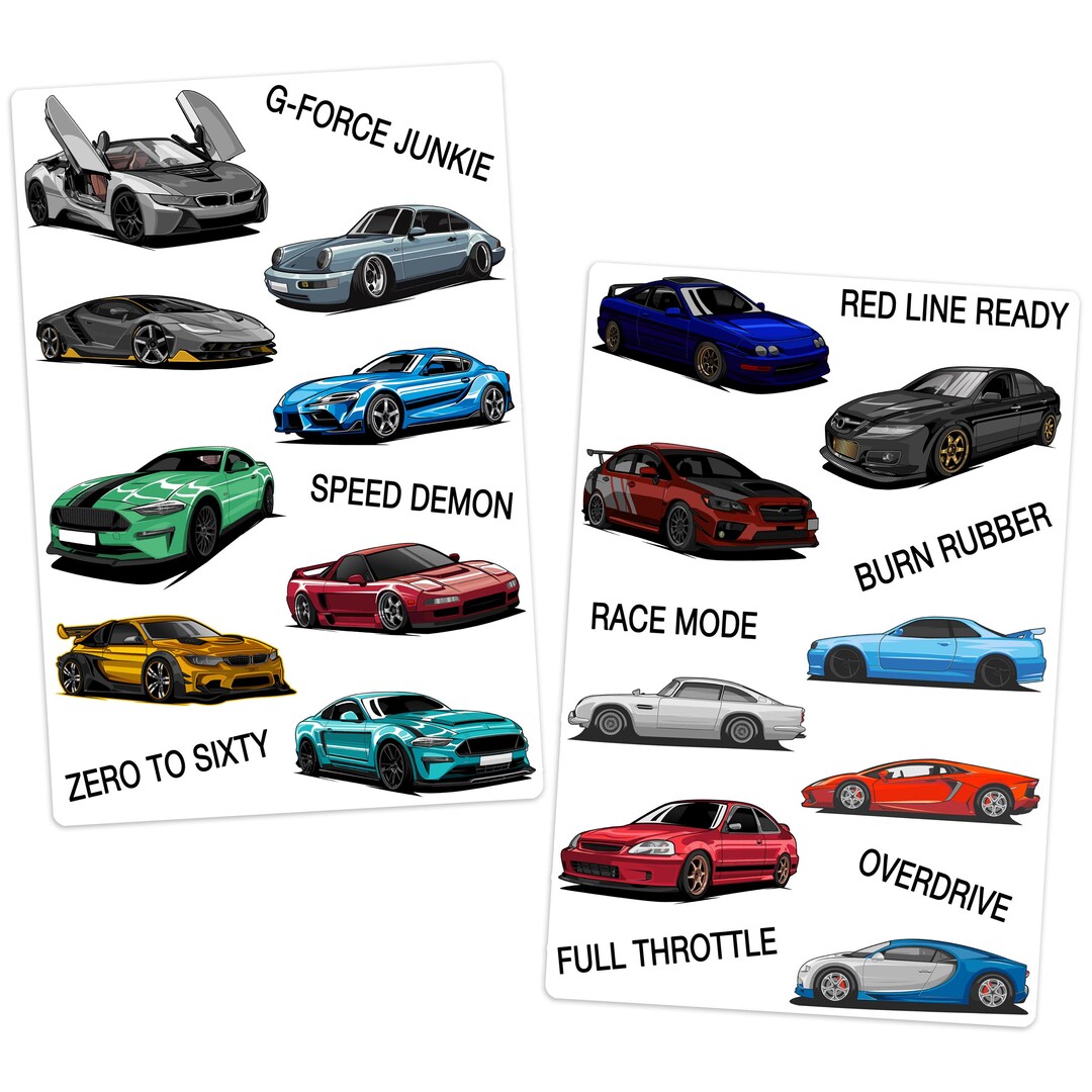 Sports Car Sticker Sheets, Fun Laptop Decal, Planner Stickers, Kids ...