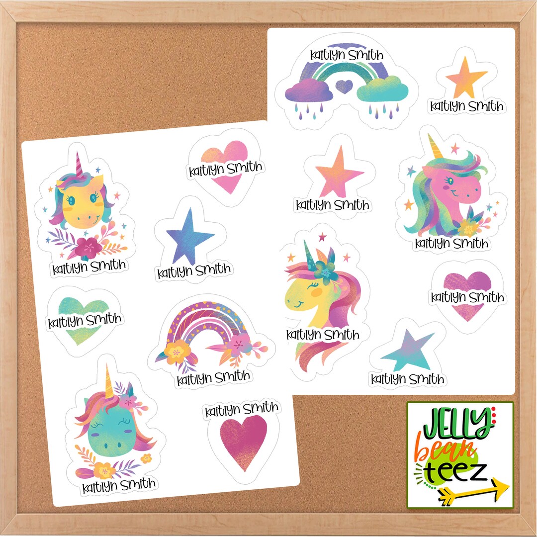 Unicorn Custom Name Stickers, School Labels for Kid, Personalized ...