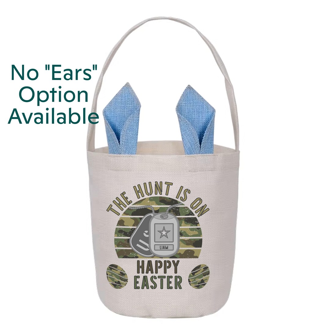 Military Easter Basket for Kids, Personalized Bunny Ear Tote With Dog ...