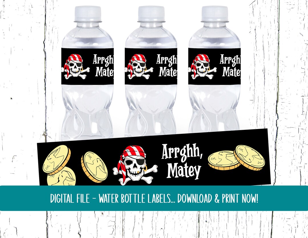 Pirate Birthday, Water Bottle Labels, DIGITAL Download, Pirate Party ...