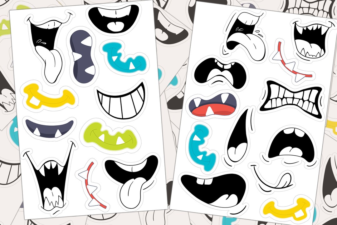 Funny Big Mouth Monster Creature Sticker Sheet, Creepy Vampire Teeth ...
