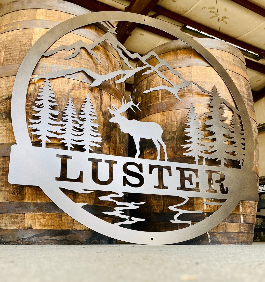 Personalized Metal Wall Sign With Mountain and Elk | Welcome Sign ...