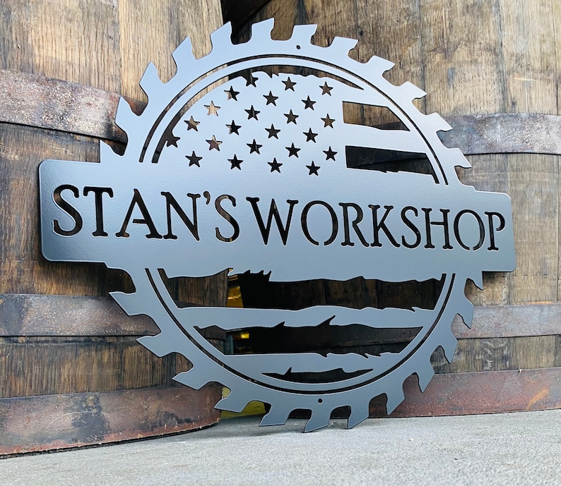 Custom American Flag Workshop Sign Metal Shop Sign Free - Etsy