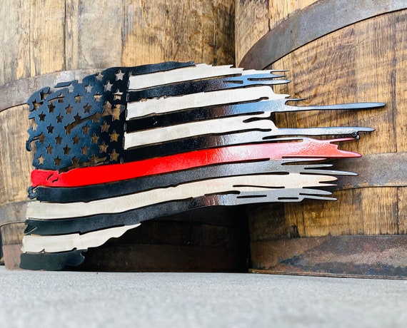 Metal Distressed American Flag Tattered THIN RED LINE - Etsy