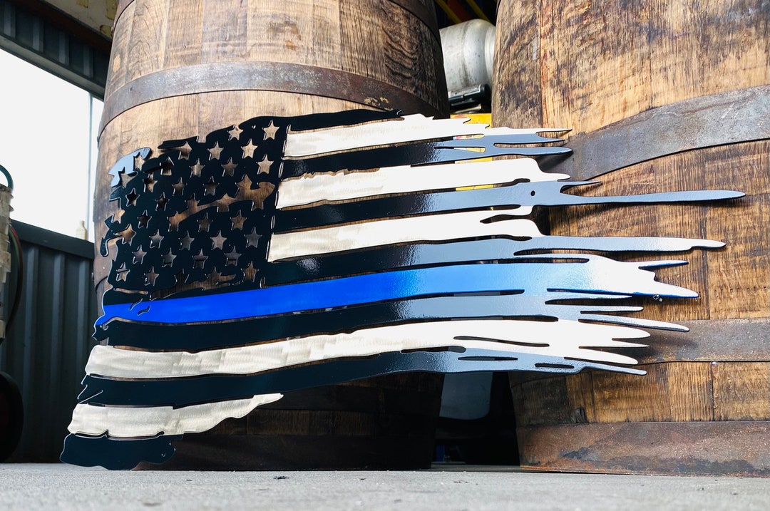 Metal Distressed American Flag | Tattered | Thin Blue Line | Police ...