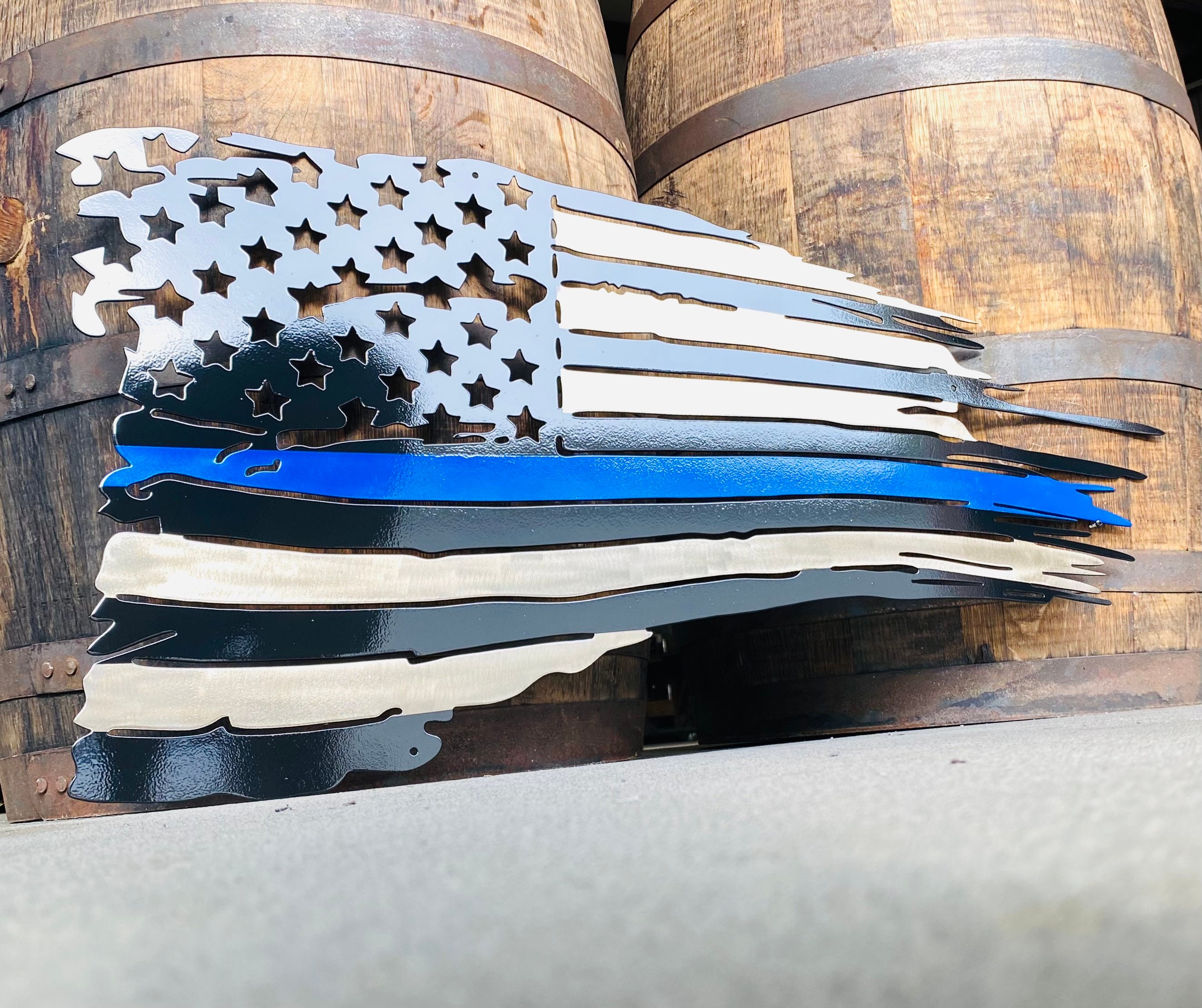 Metal Distressed American Flag Tattered Thin Blue Line - Etsy