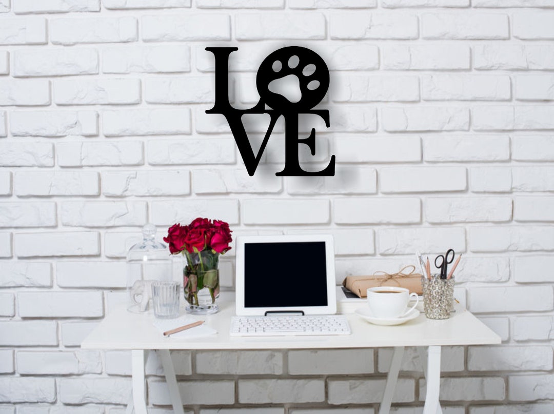LOVE Dog Paw Print Metal Sign Entryway Decor Bathroom Wall - Etsy