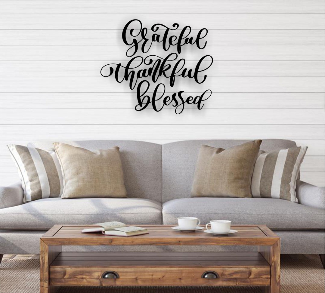 GRATEFUL THANKFUL BLESSED Metal Set of 3 Wall Decor Sign Entryway Decor ...