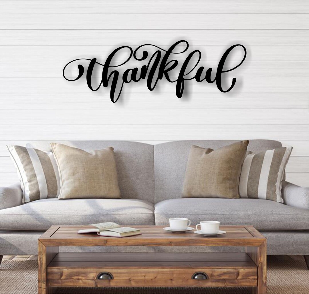 Large THANKFUL Metal Wall Sign | Entryway Decor | Living Room Decor ...