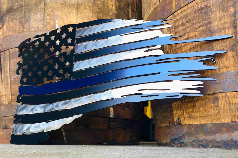 Metal Distressed American Flag Tattered Thin Blue Line - Etsy