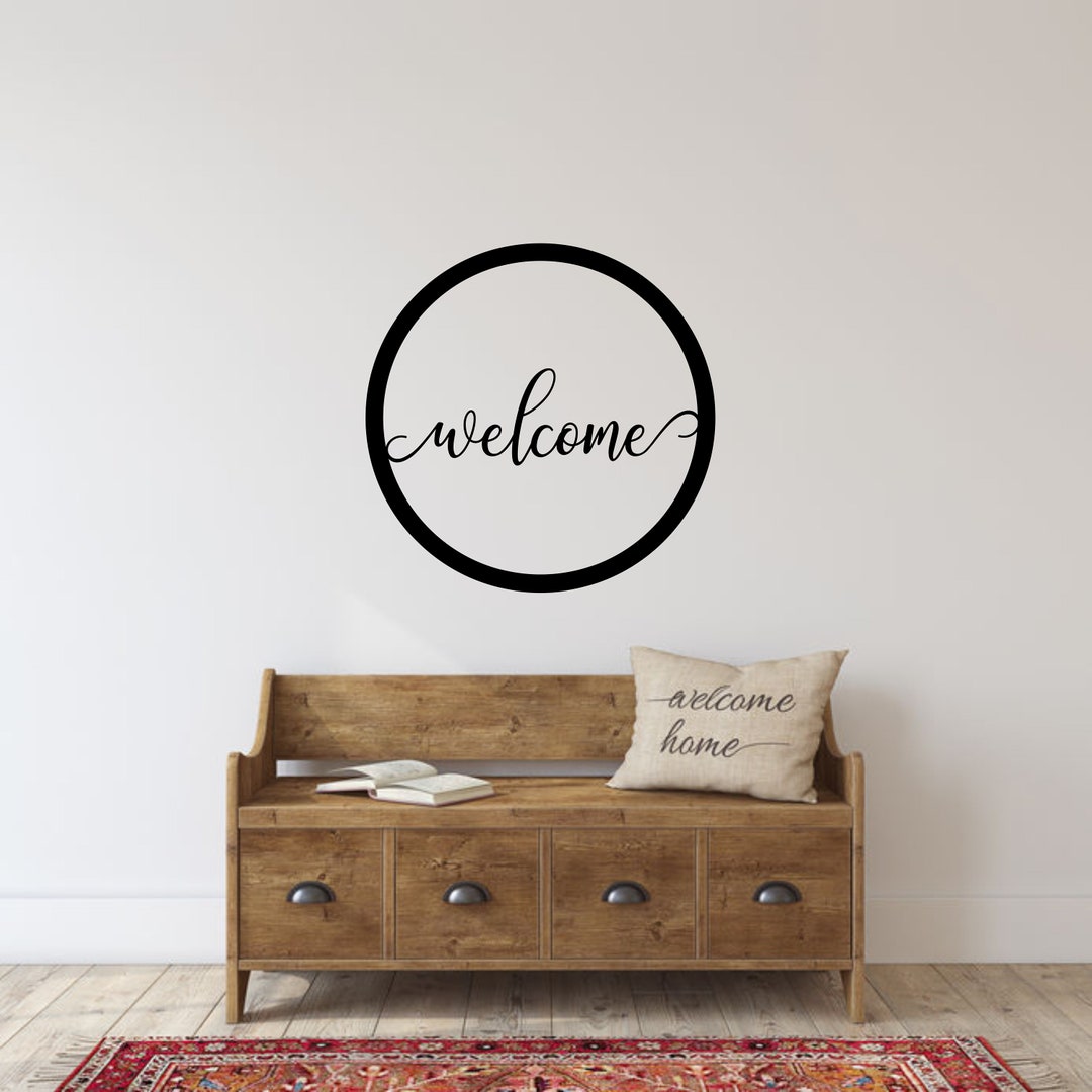 WELCOME Sign W/round Border Metal Wall Decor | Housewarming | Living ...