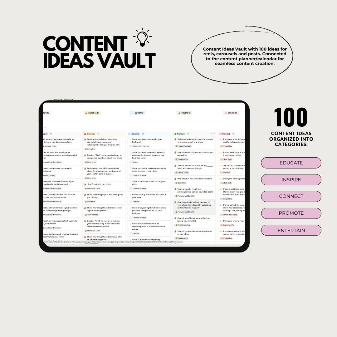 Notion Template Instagram Content Planner, Instagram Content Calendar ...